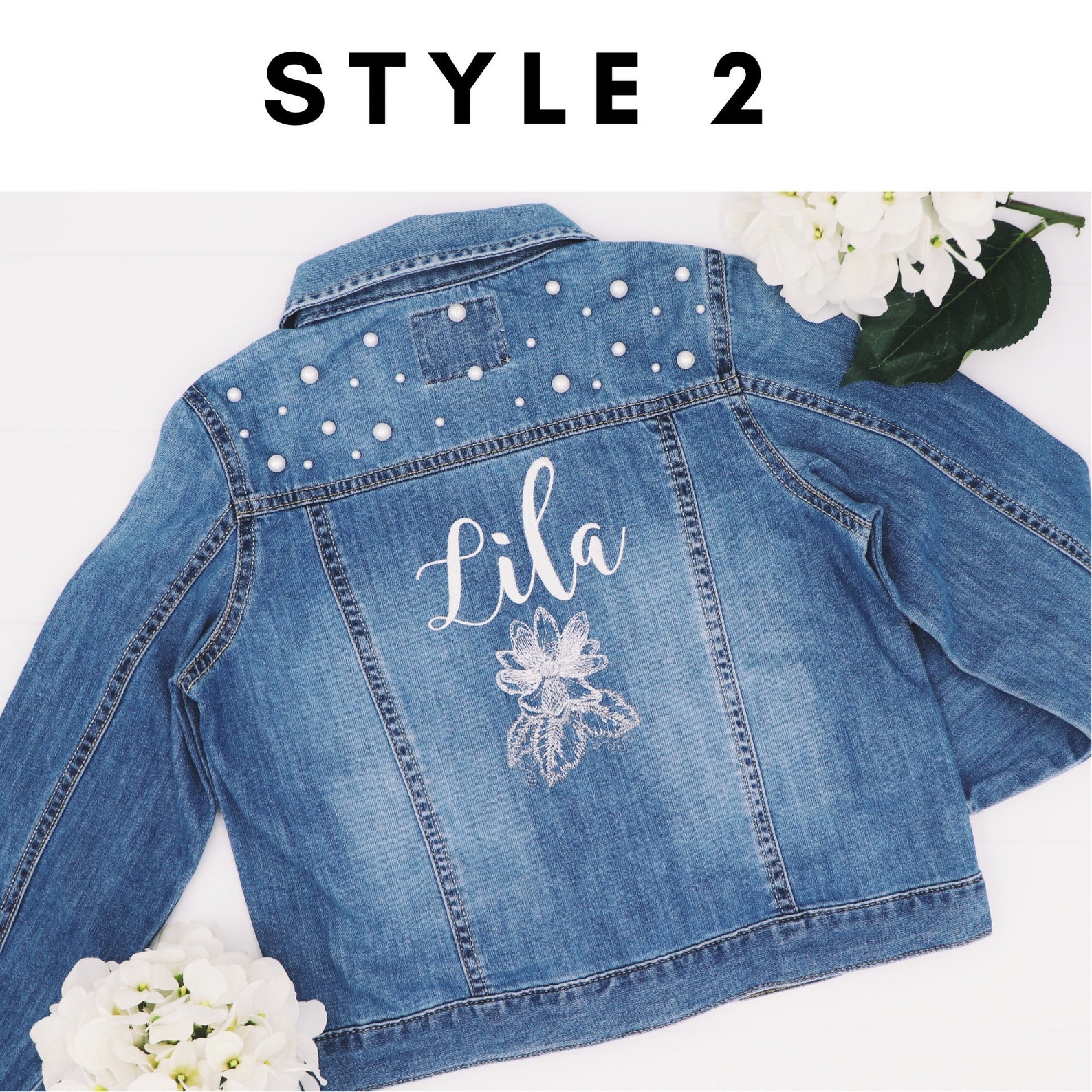 Embroidered Flower Girl Denim Jacket Customizable Pearl Jean - Etsy