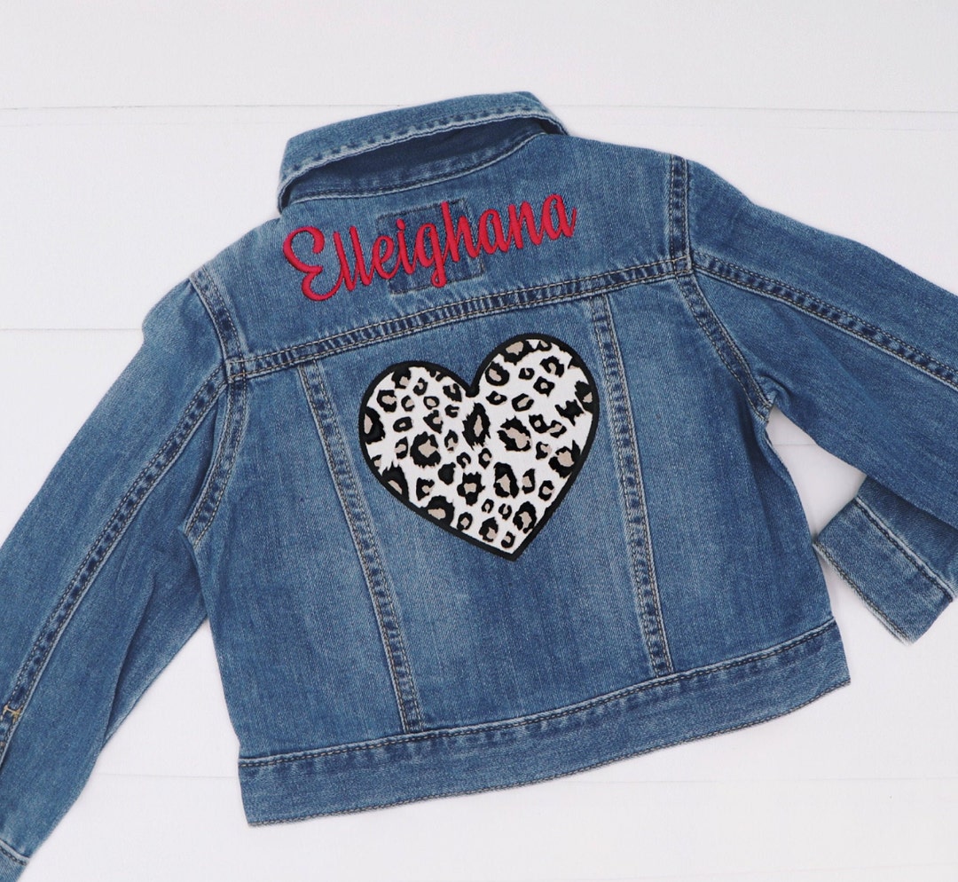 Personalized Embroidered Girls Denim Jacket | Leopard and Pink Glitter ...