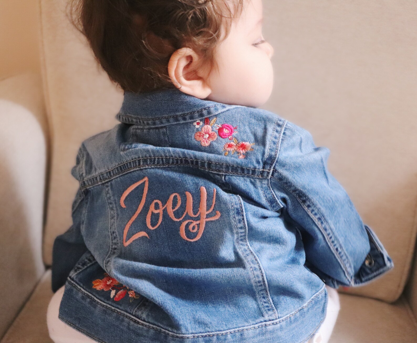 Personalized Name Girls Denim Jacket - Custom Floral Embroidered Denim ...