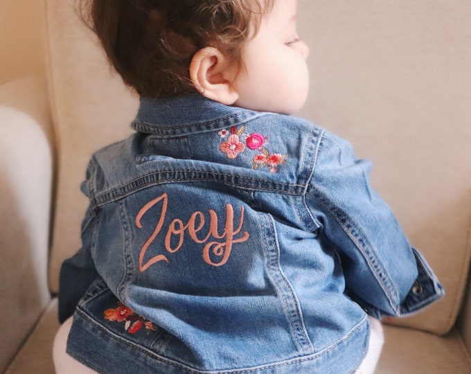 Personalized Name Girls Denim Jacket - Custom Floral Embroidered Denim ...