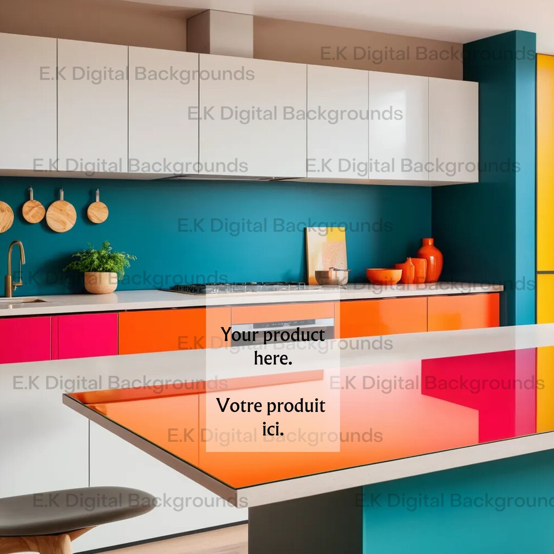 Colorful Kitchen Mockup, Kitchen Digital Backgrounds Product Mockup ...