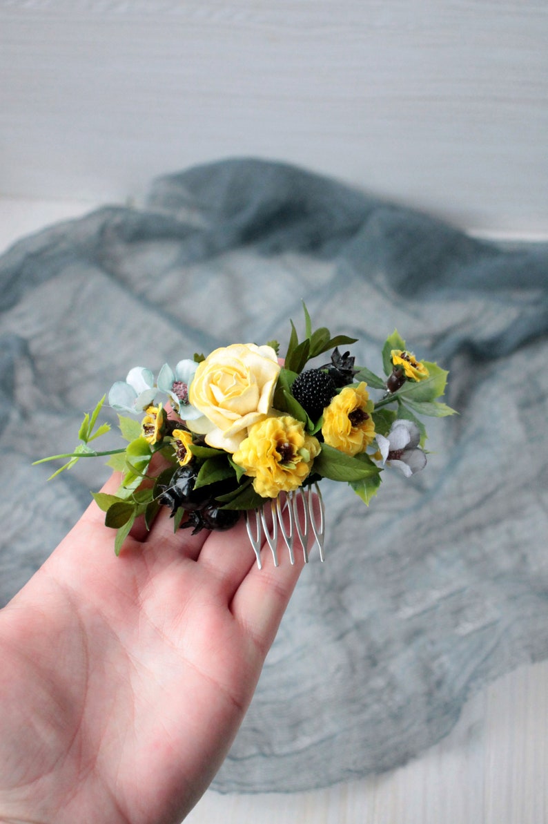Yellow Flower Comb Wedding Floral Hairpiece Spring Wedding - Etsy