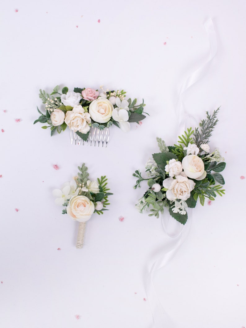 White Floral Accessories Set White Wedding Set of Bridesmaid - Etsy