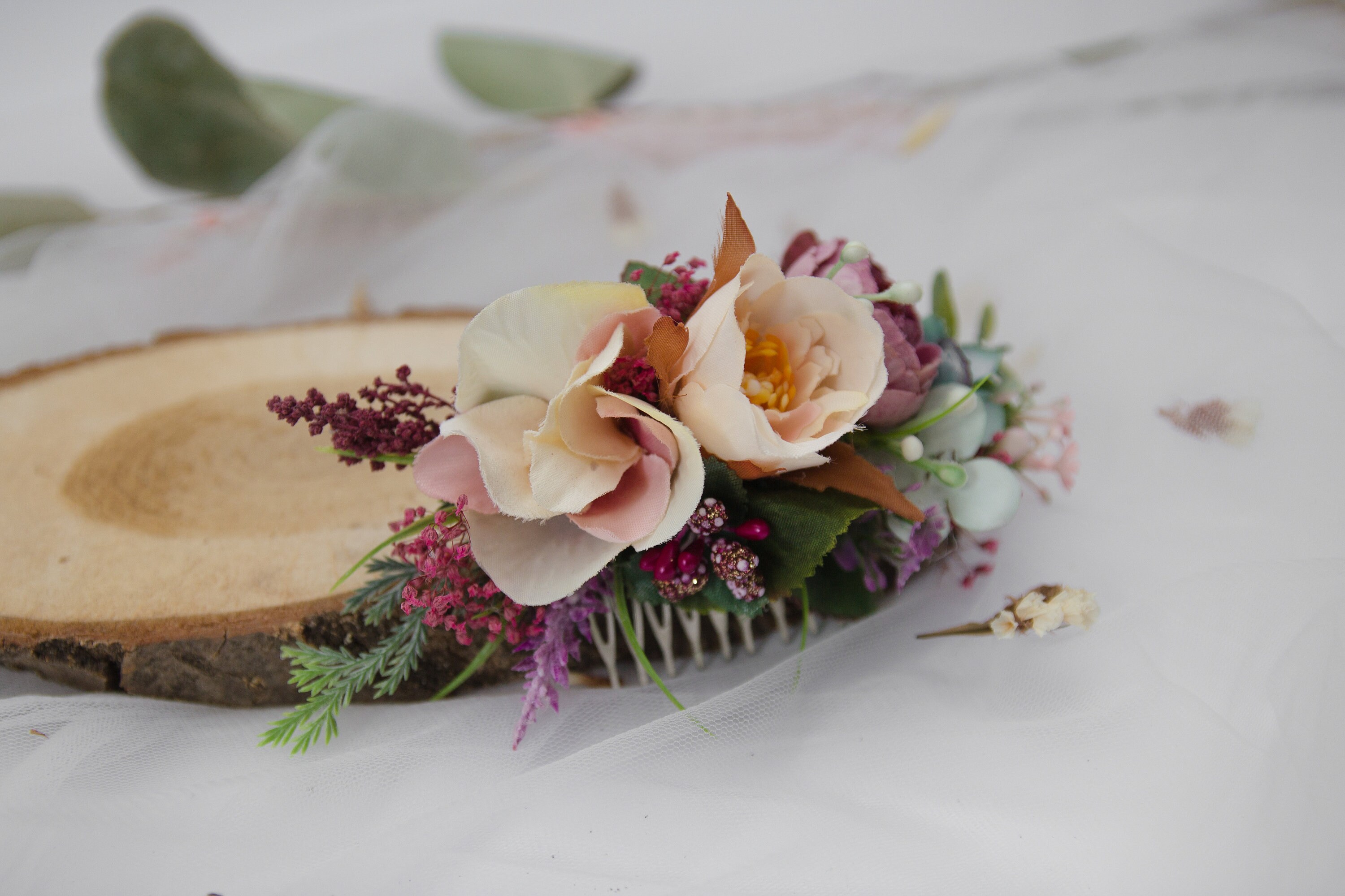 Lilac flower hair comb Coral floral comb Bridal hair comb | Etsy