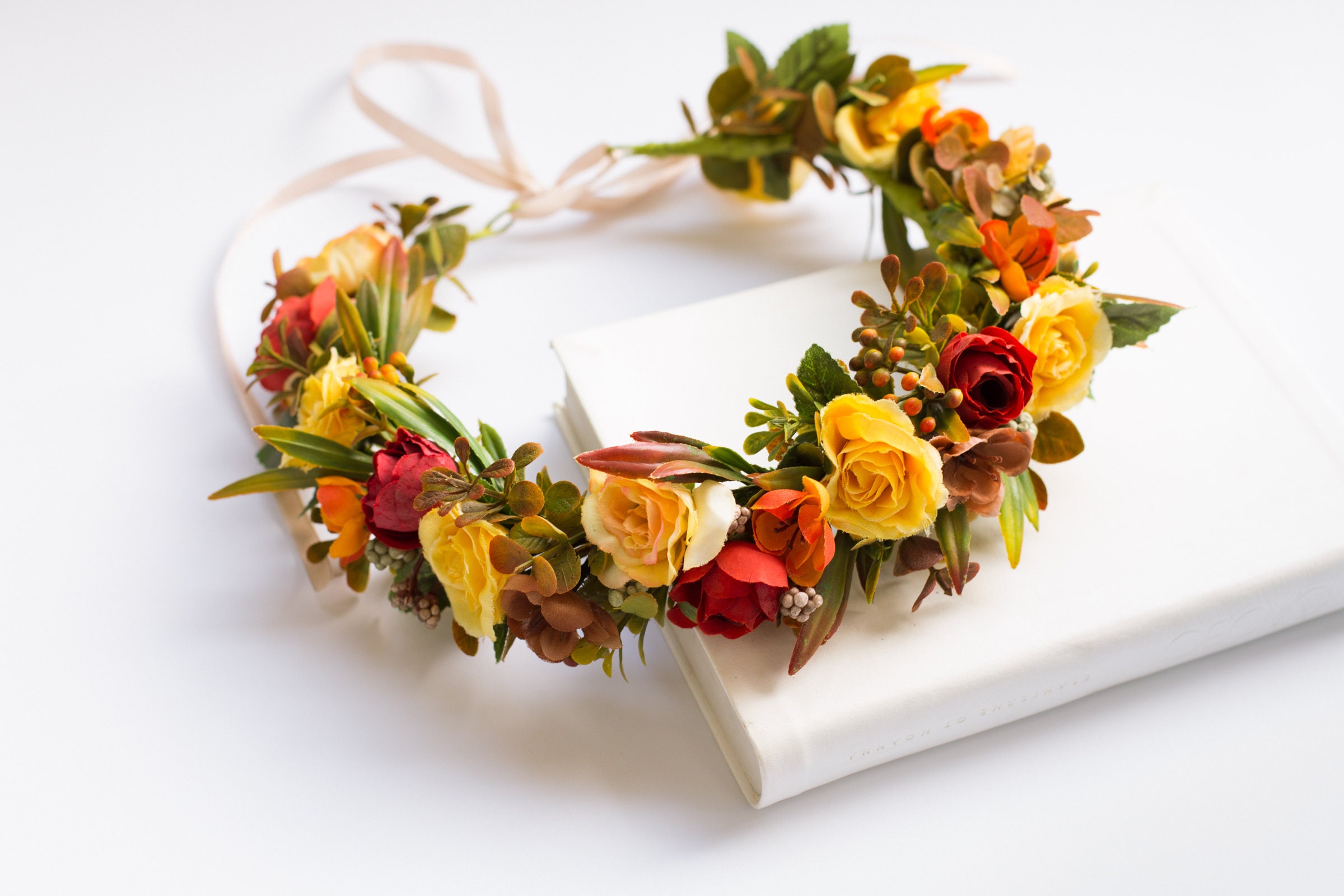 Bridal flower crown fall crown rustic floral headpiece | Etsy