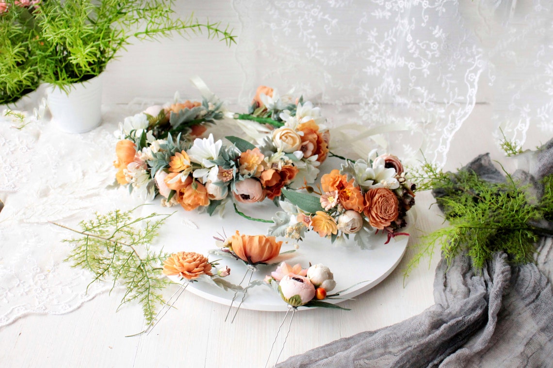 Beige Flower Crown Bridesmaid Headpiece Wedding Floral - Etsy