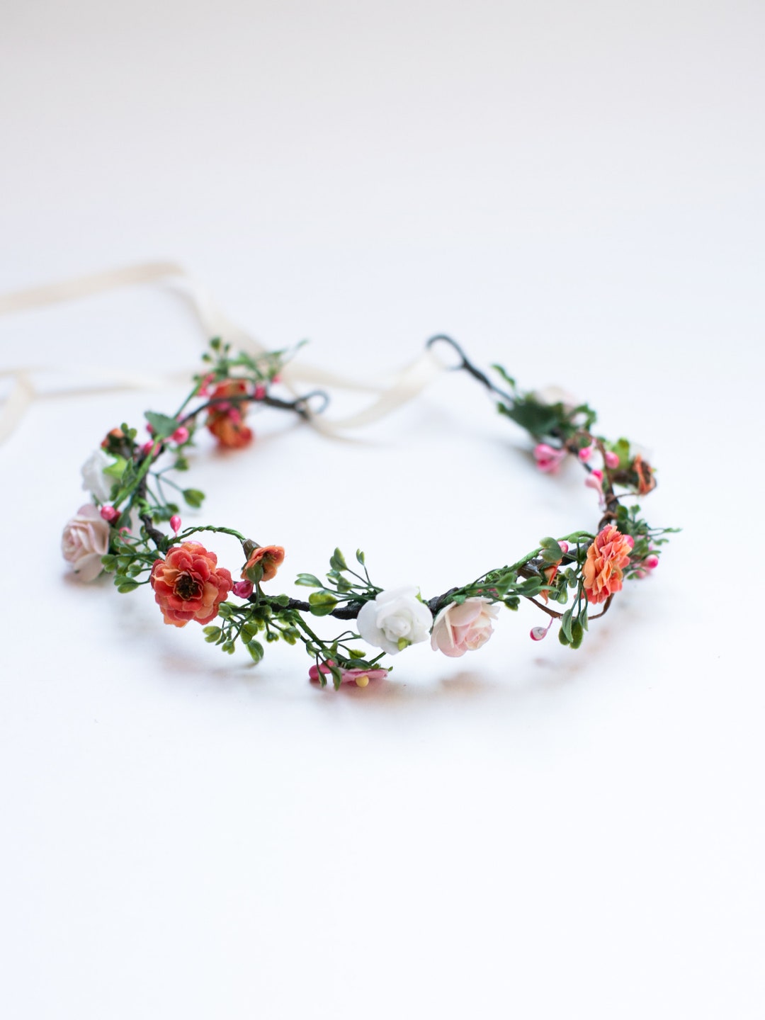Coral Flower Crown, Floral Crown Wedding, Bridal Flower Crown, Flower ...
