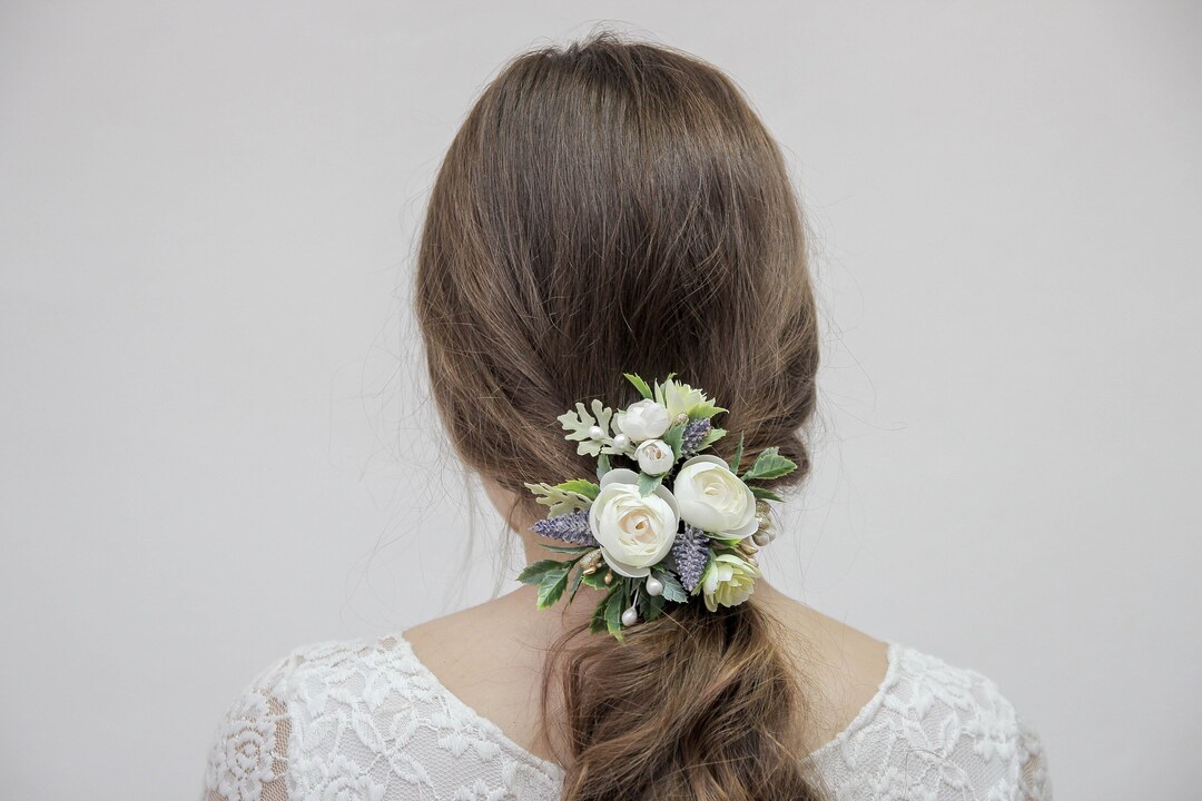 Flower Hair Pin, Greenery Hair Pins, Wedding Hair Piece, White Flower ...