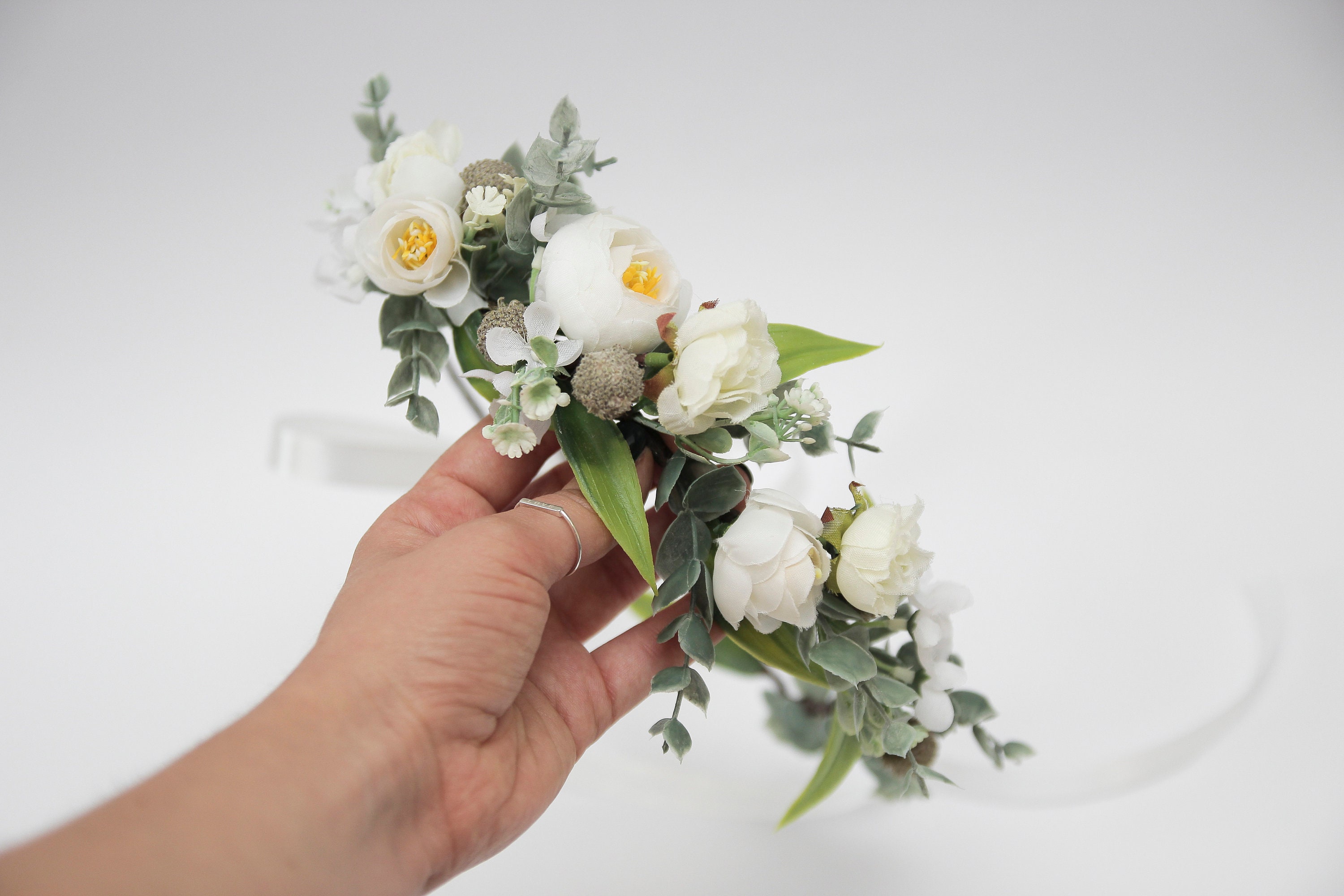 Greenery White Flower Crown Eucalyptus Flower Halo Greenery | Etsy