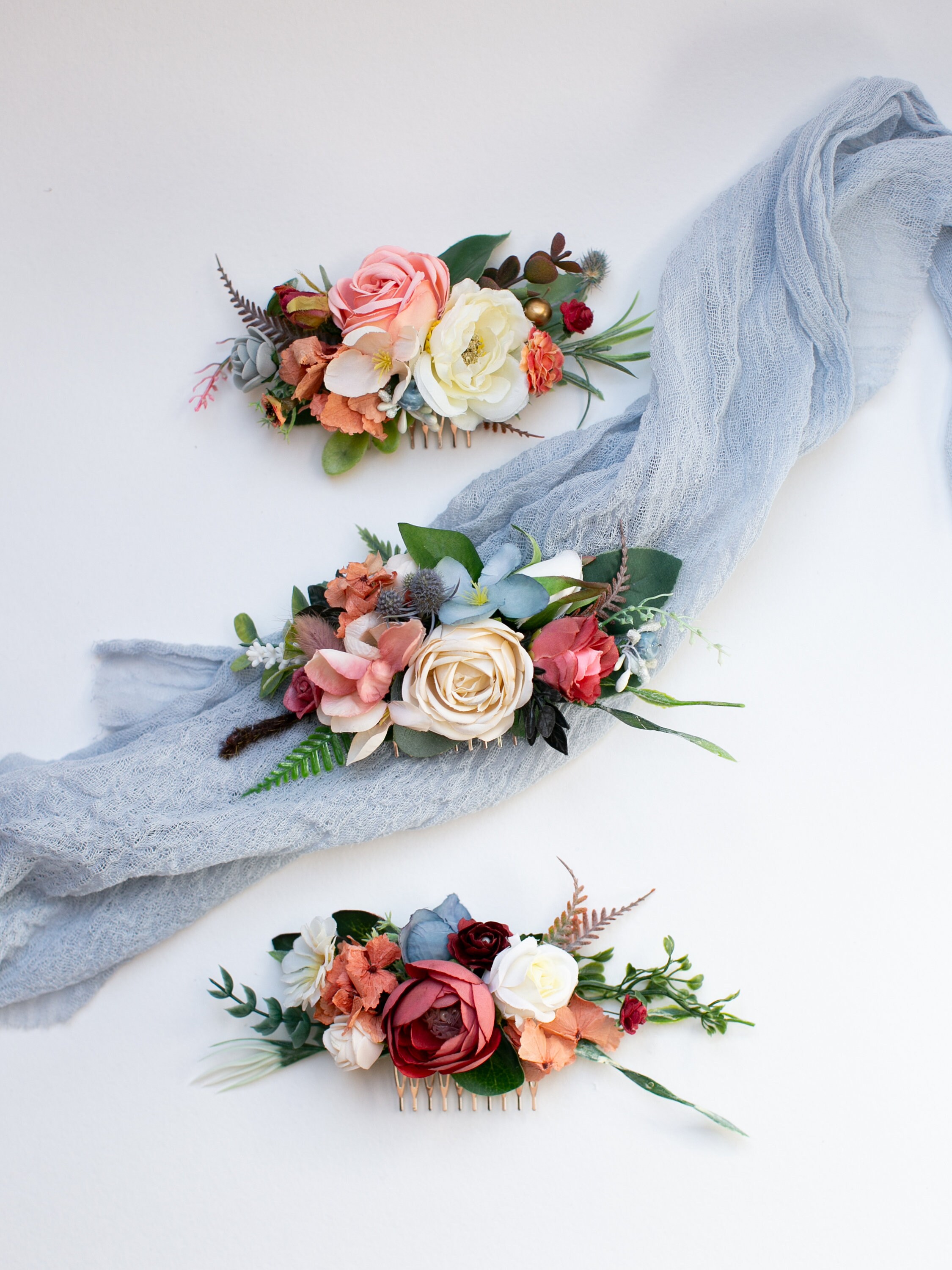 Blush Flower Comb Ivory Flower Comb Bridal Floral Comb Boho | Etsy