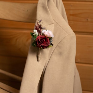 Groom's Boutonniere, Burgundy Flower Buttonhole, Men's Floral ...