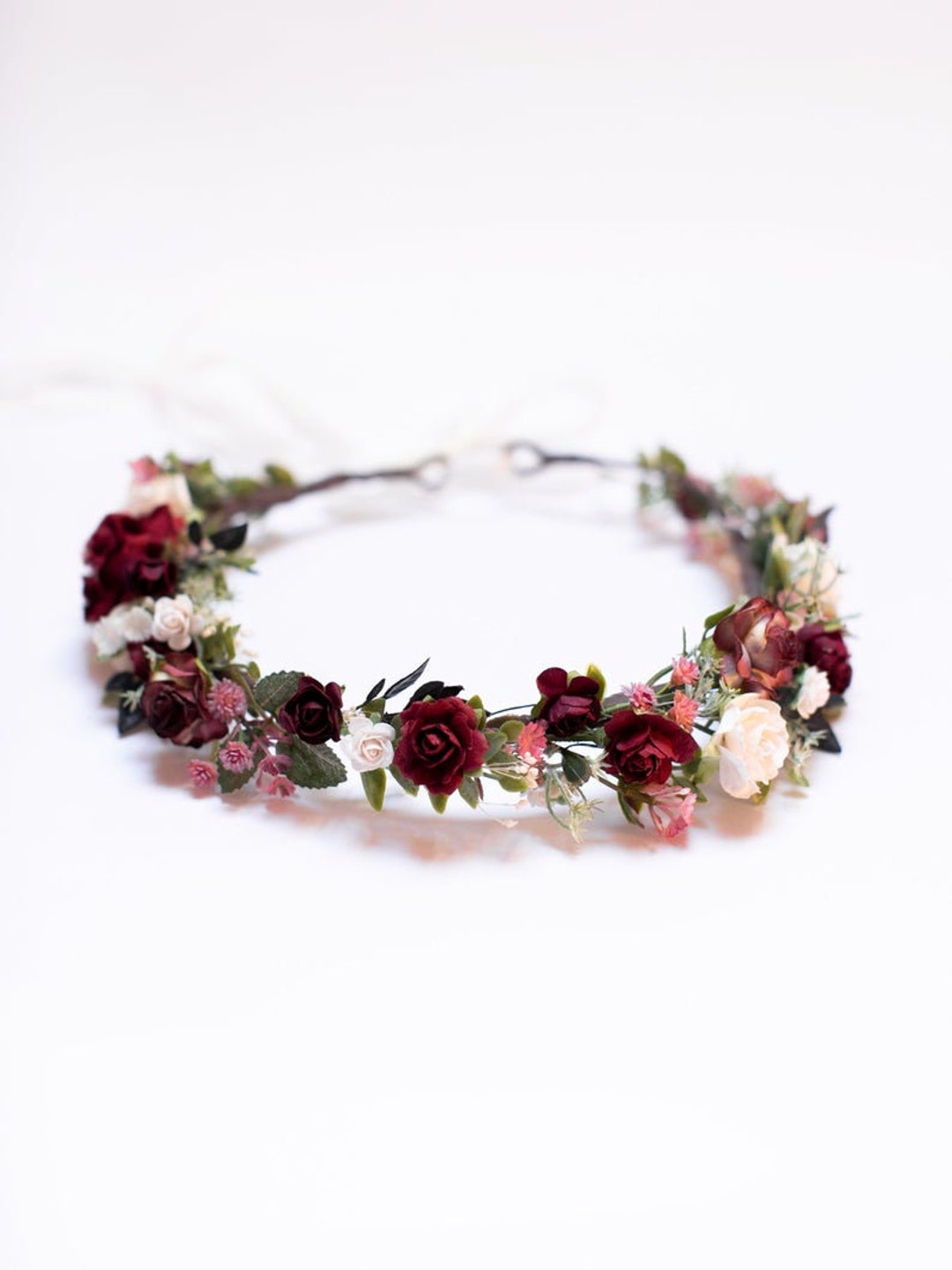 Burgundy Flower Crown, Gothic Floral Hairpiece, Dark Bridal Crown ...