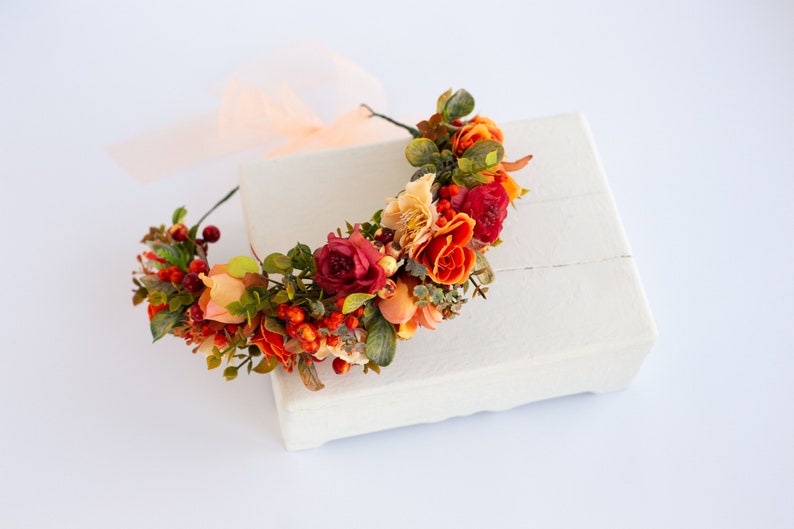 Living Coral Flower Crown, Peach Floral Crown, Wedding Hair Piece ...