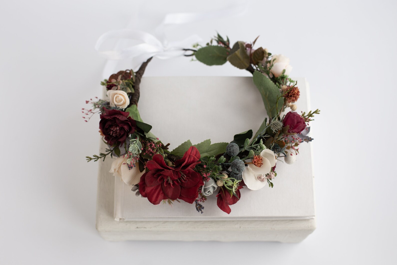 Burgundy Navy Flower Crown, Rustic Flower Crown, Burgundy Floral Crown ...