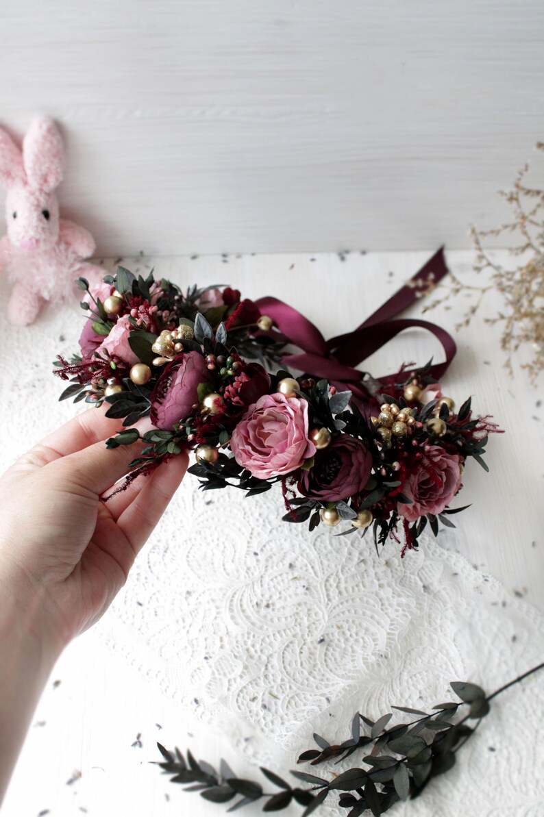 Bridal Flower Crown Marsala Floral Crown Bridesmaid Flower - Etsy