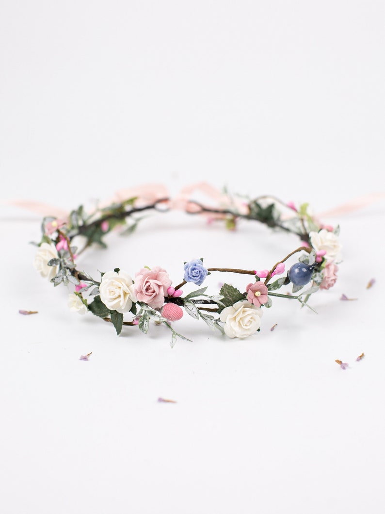 Pale Pink Crown, Blush Flower Crown, Wedding Floral Crown, Light Blue ...