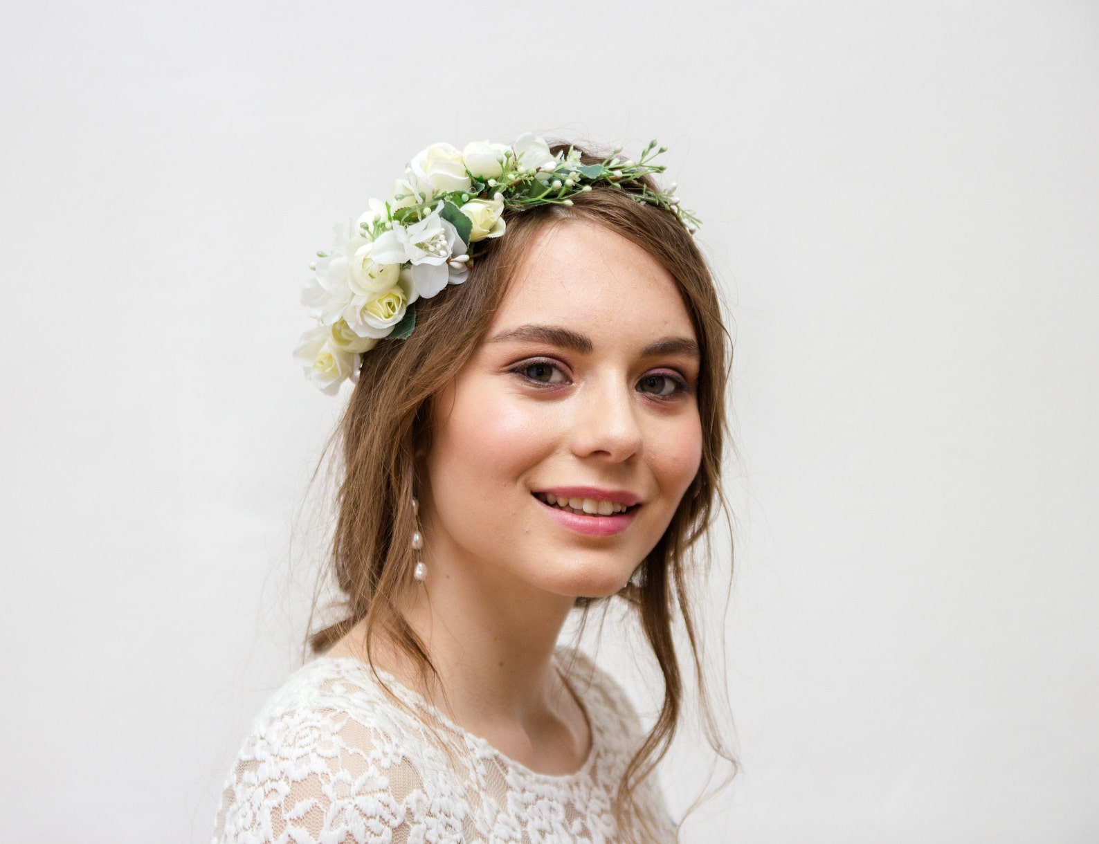 Boho Bridal Headpiece White Halo Greenery Flower Crown - Etsy