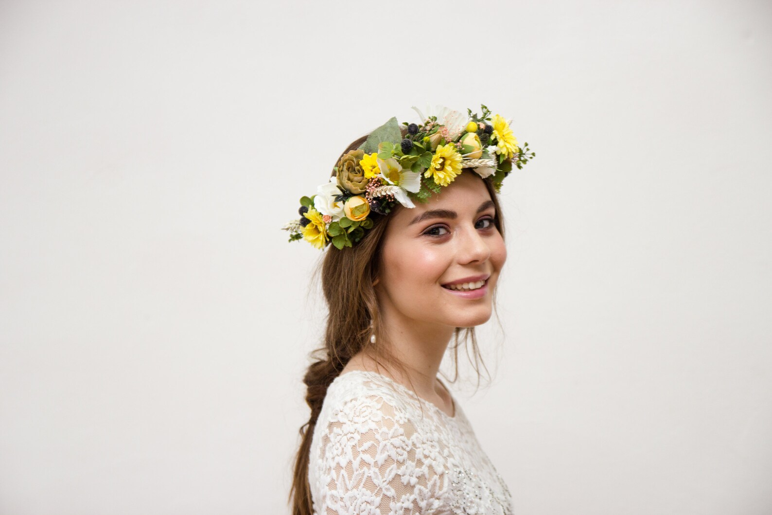 Rustic Flower Crown Woodland Crown Yellow Country Wedding - Etsy
