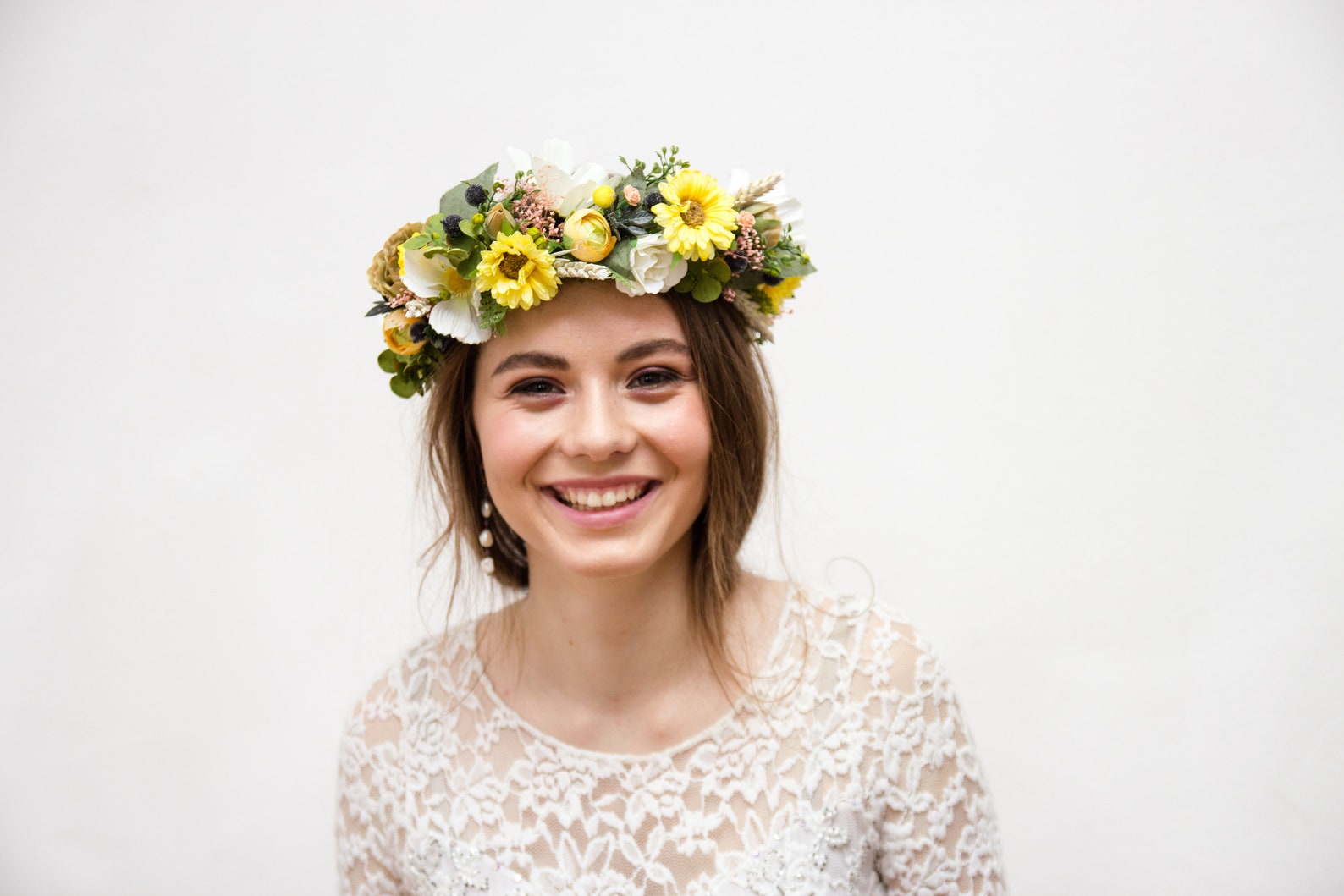 Rustic Flower Crown Woodland Crown Yellow Country Wedding - Etsy