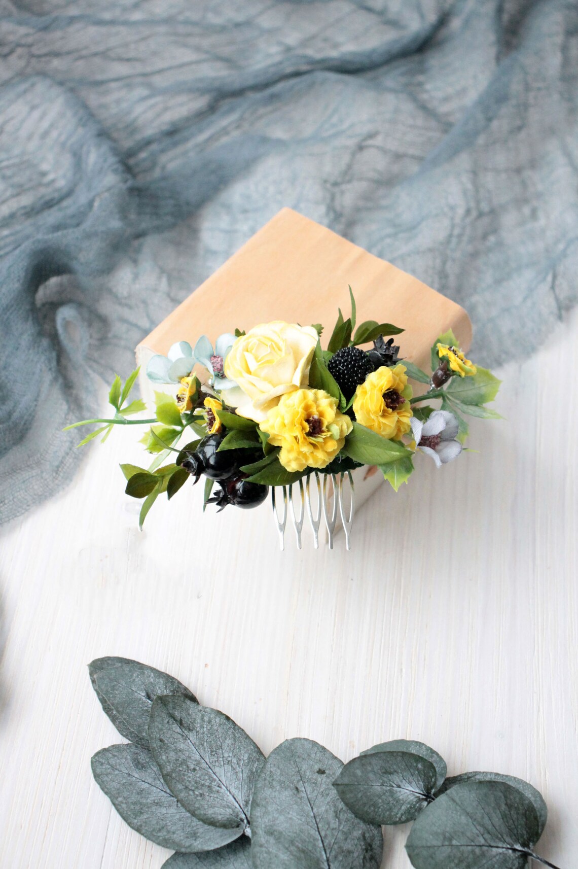 Yellow Flower Comb Wedding Floral Hairpiece Spring Wedding - Etsy