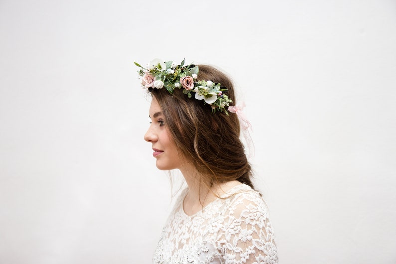 Boho floral crown blush flower crown flower circlet flower | Etsy