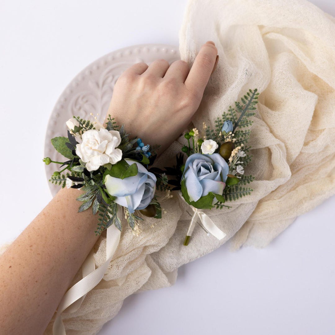 Prom Flowers, Light Blue Prom Arm Corsage, Wrist Corsage Bracelet ...