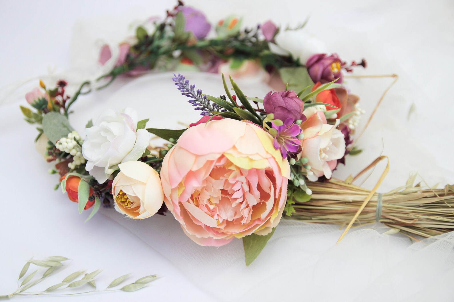 Pastel Flower Crown Peach floral crown Bridal Flower Crown | Etsy