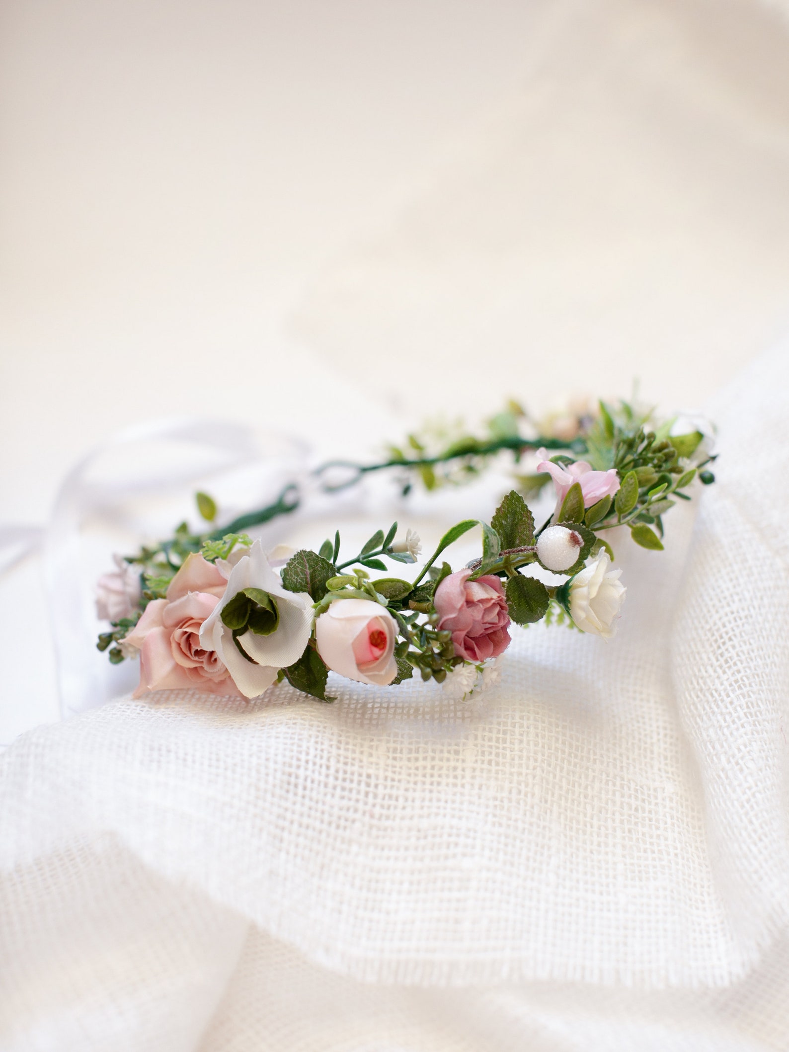 Bridal Floral Crown, Pink Flower Crown, Blush Hair Crown, Boho Flower ...