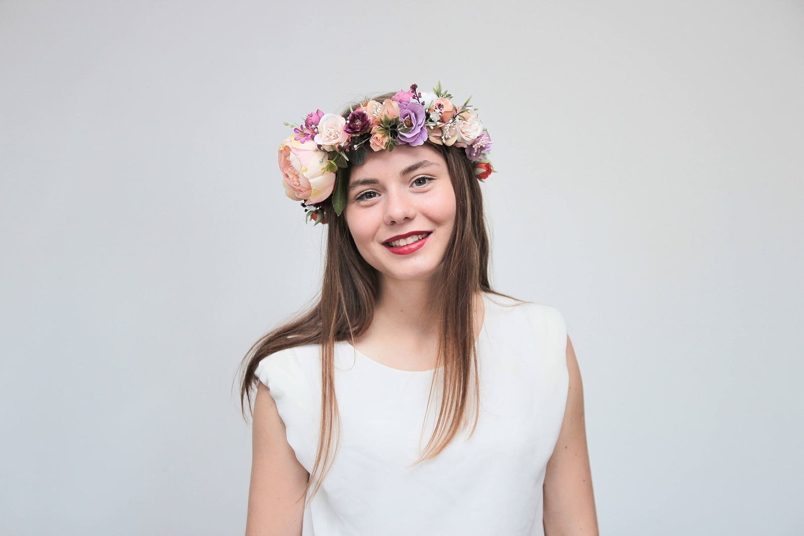 Pastel Flower Crown Peach Floral Crown Bridal Flower Crown | Etsy