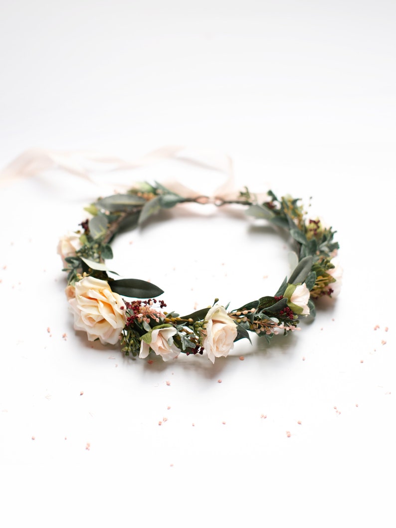 Rustic Floral Crown Blush Wedding Crown Bridesmaid - Etsy