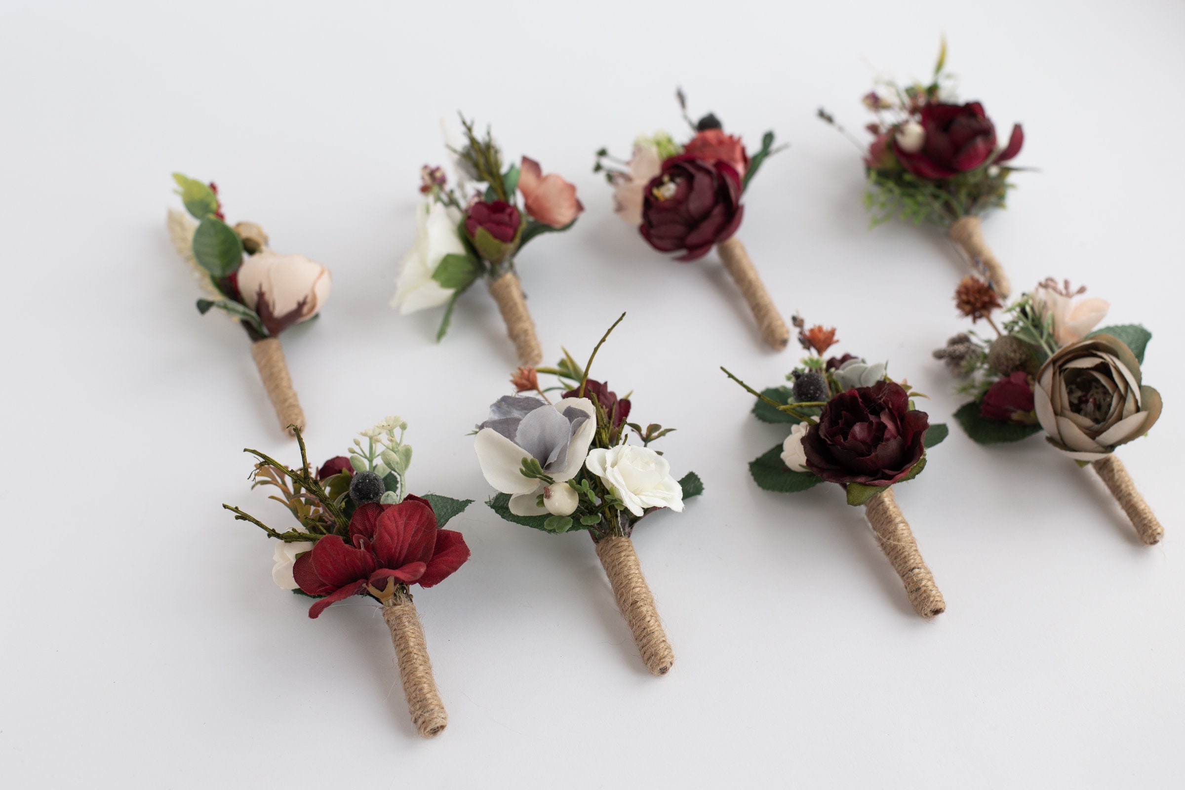 Boutonniere, Burgundy Groomsmen Buttonhole, Grooms Boutonniere Set ...