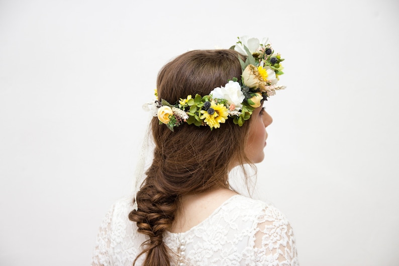 Rustic Flower Crown Woodland Crown Yellow Country Wedding - Etsy