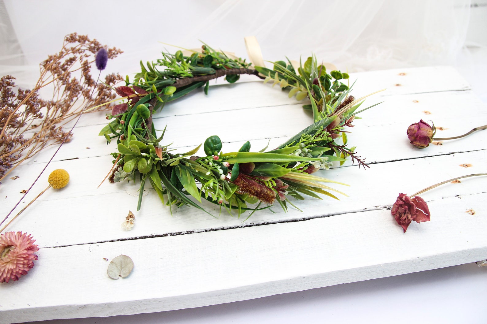 Greenery Wedding, Head Piece for Bride, Summer Bridal Crown, Floral ...