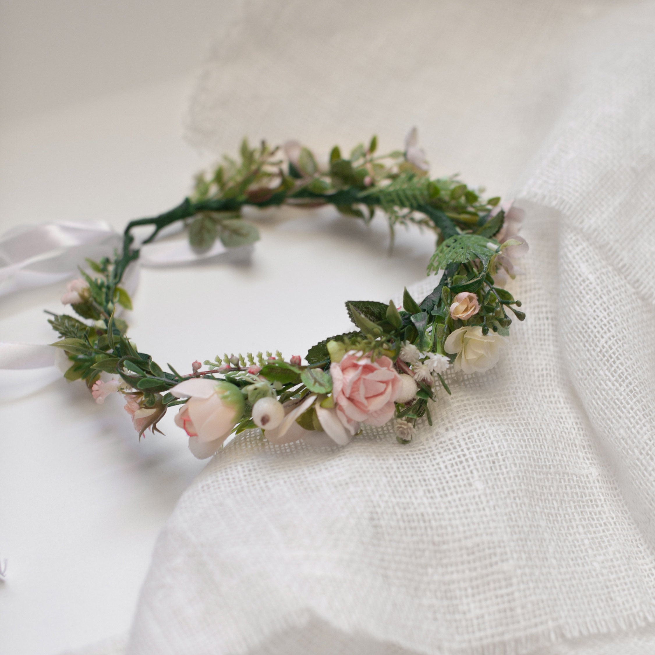 Bridal Floral Crown, Pink Flower Crown, Blush Hair Crown, Boho Flower ...