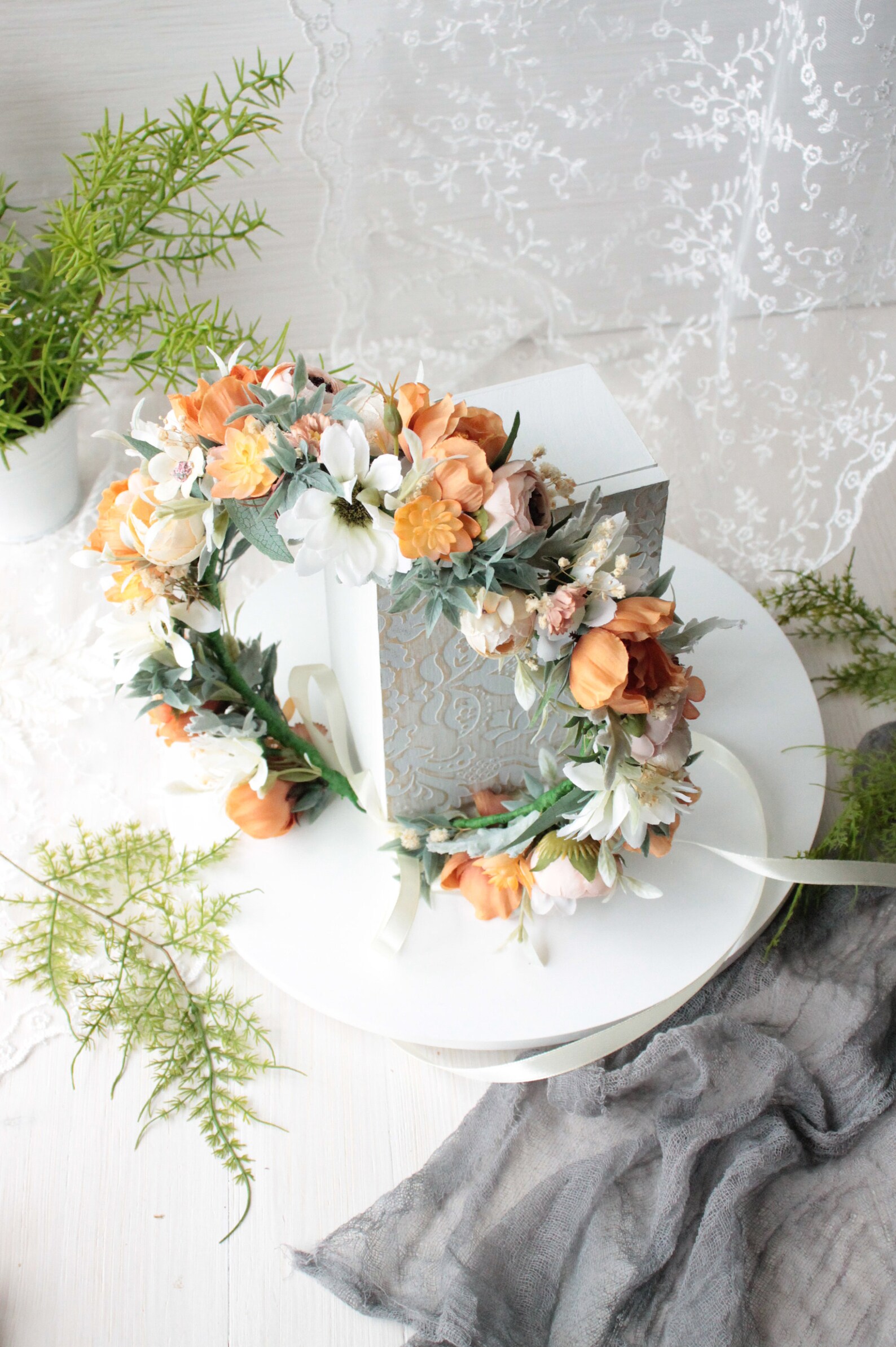 Beige Flower Crown, Bridesmaid Headpiece, Wedding Floral Hairpiece ...