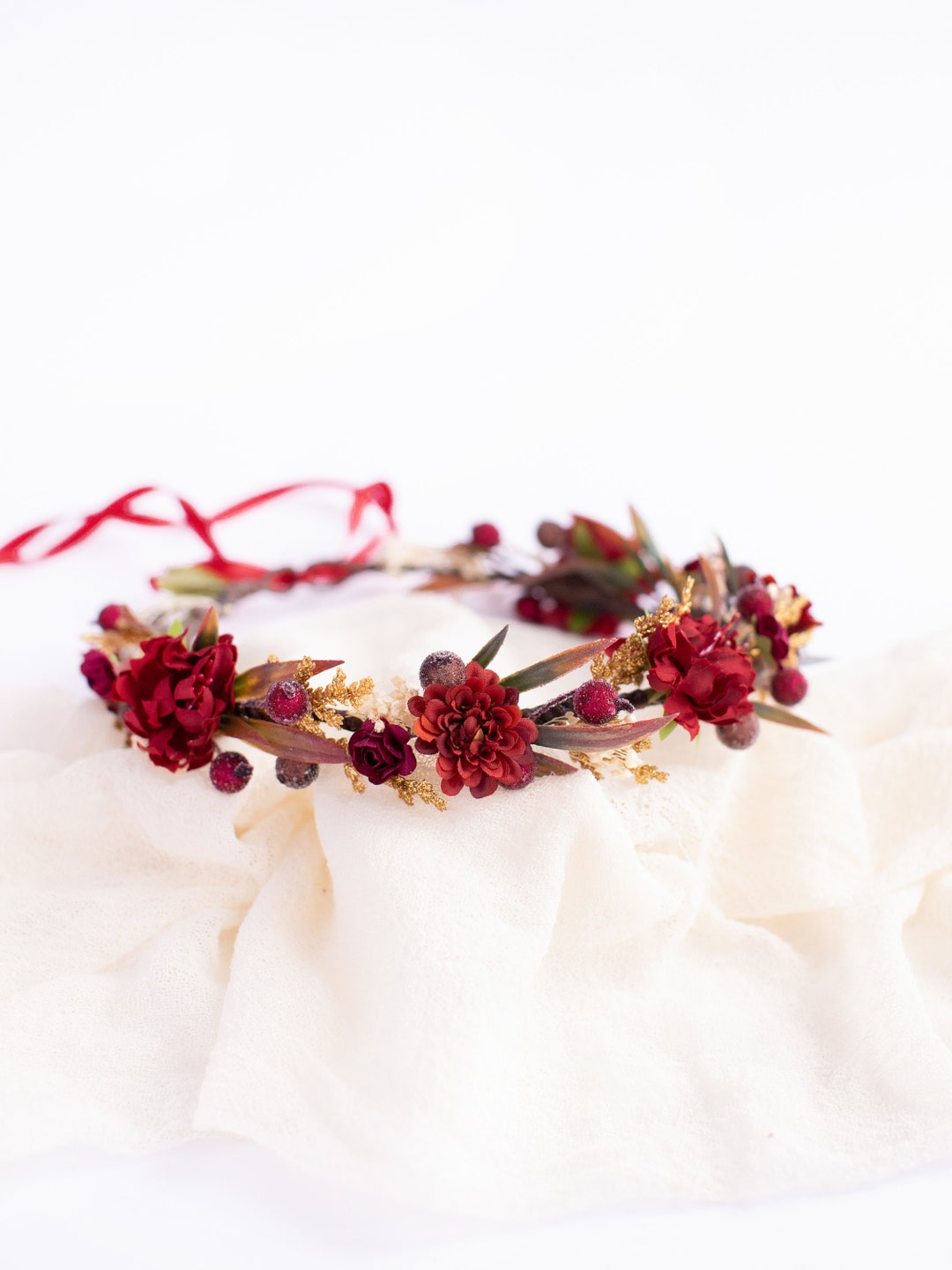 Boho Winter Tiara, Christmas Headpiece, Winter Wedding Tiara, Burgundy ...