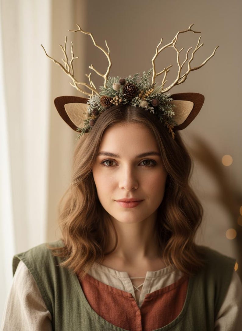 Rustic Christmas Reindeer Headband – Handmade Woodland Boho Deer ...