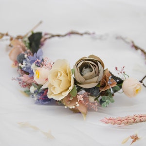 Blue Flower Crown, Beige Floral Crown, Wedding Headpiece, Bridesmaid ...