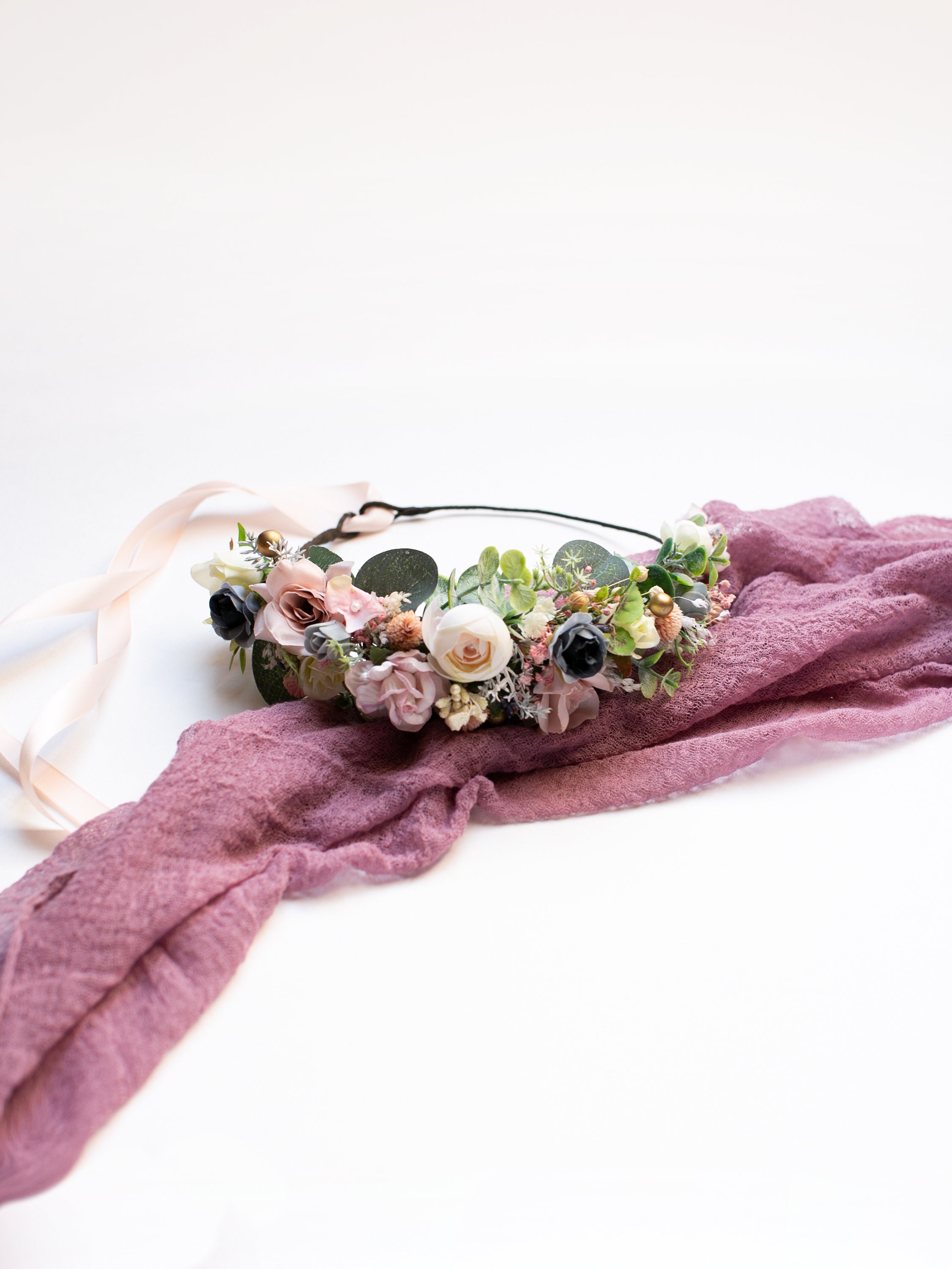 Wedding flower crown Flower headband Blush floral crown | Etsy