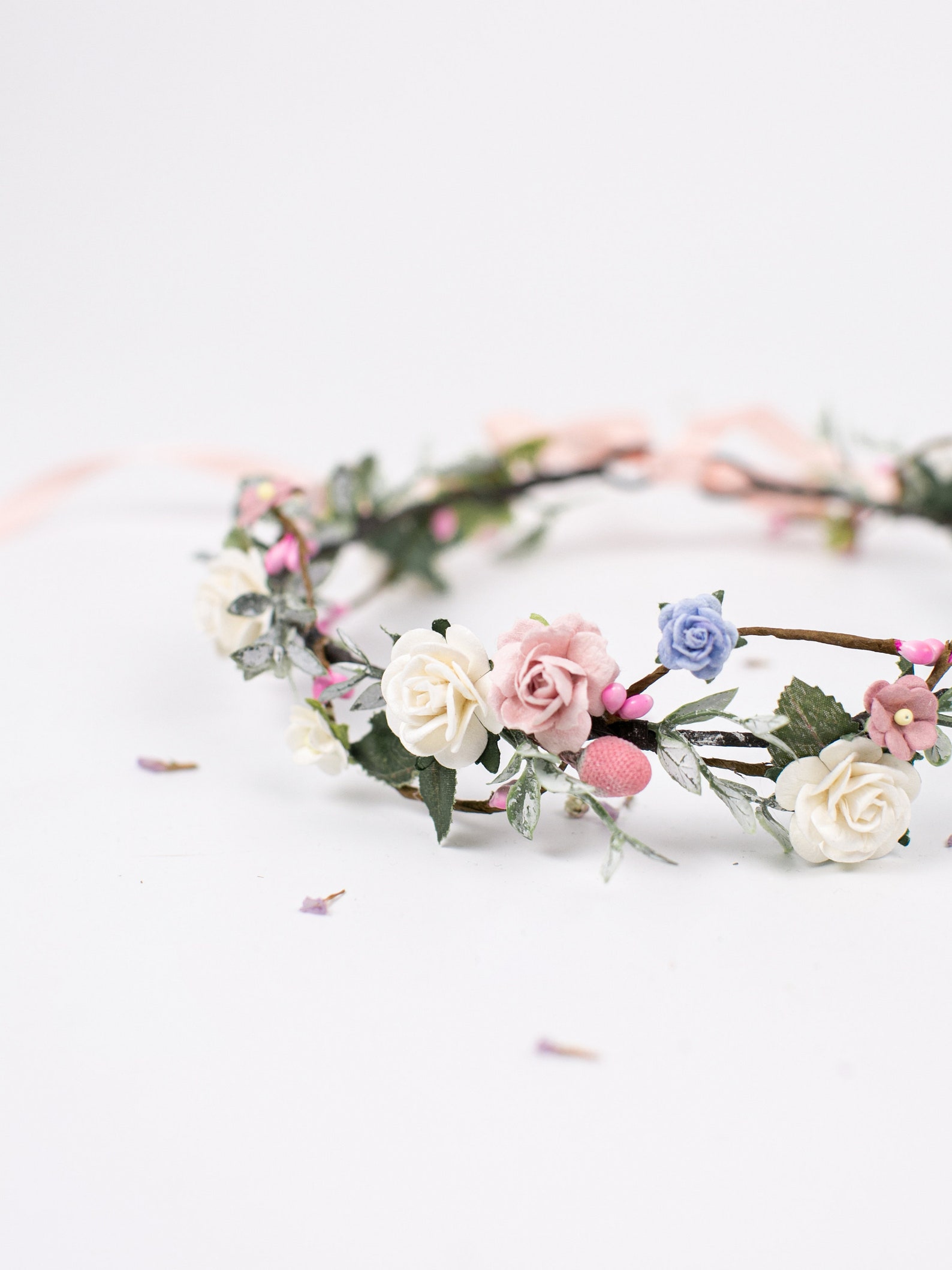Pale Pink Crown, Blush Flower Crown, Wedding Floral Crown, Light Blue ...