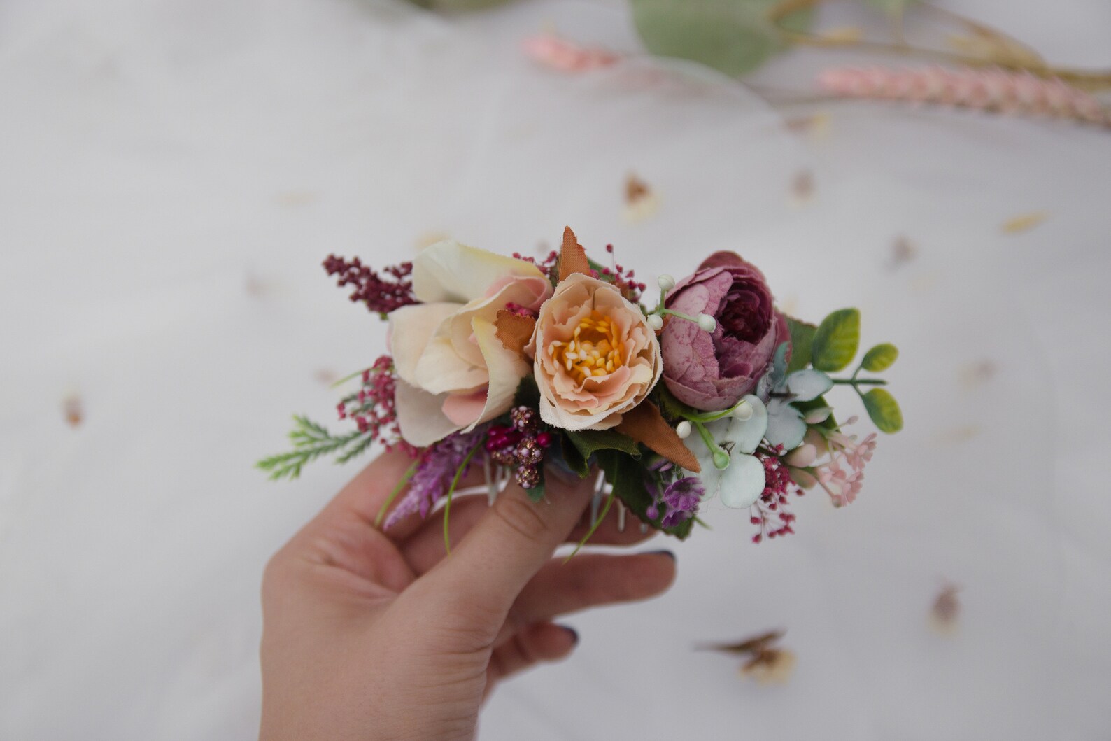 Lilac Flower Hair Comb Coral Floral Comb Bridal Hair Comb | Etsy