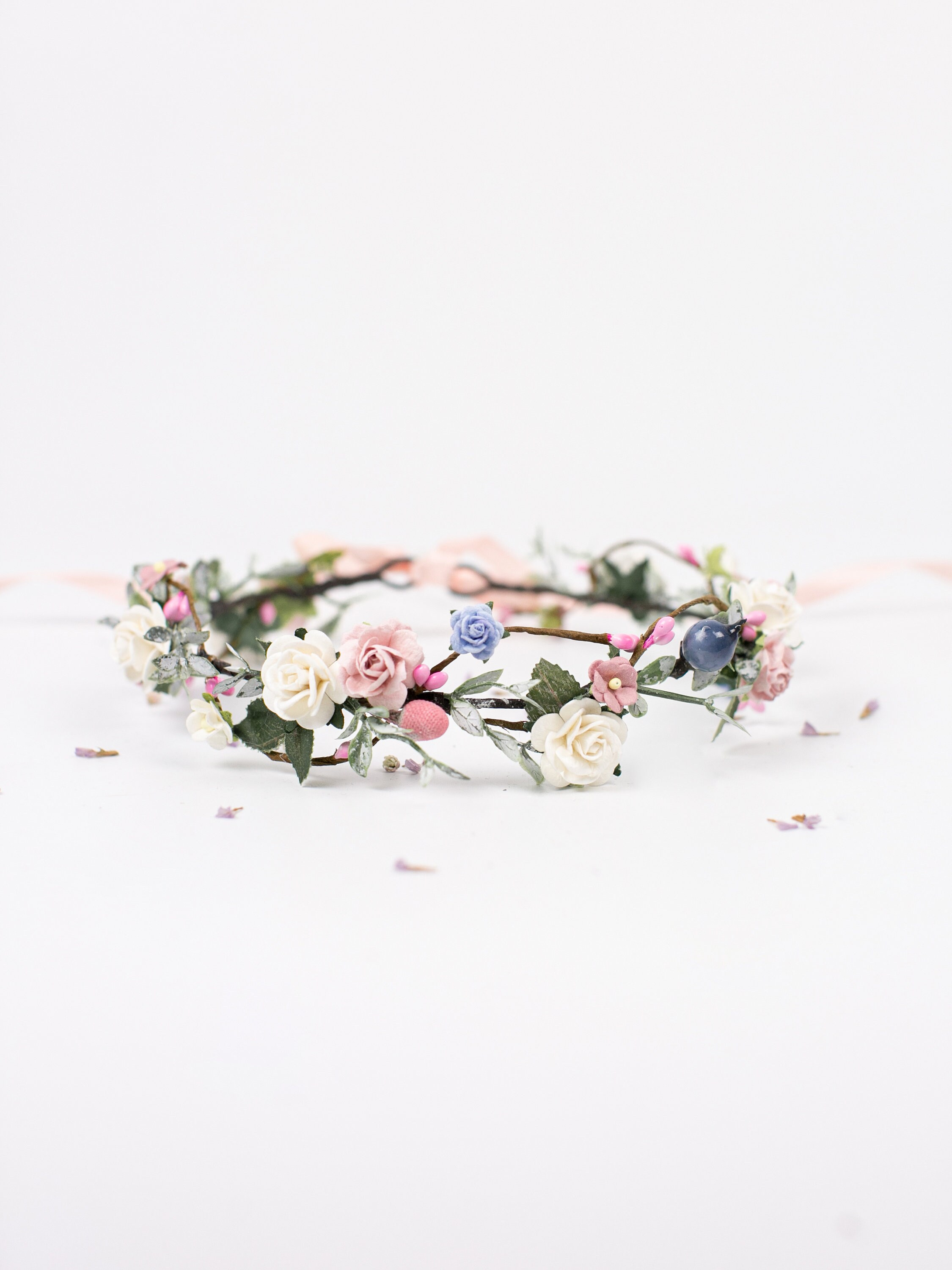 Pale Pink Crown, Blush Flower Crown, Wedding Floral Crown, Light Blue ...