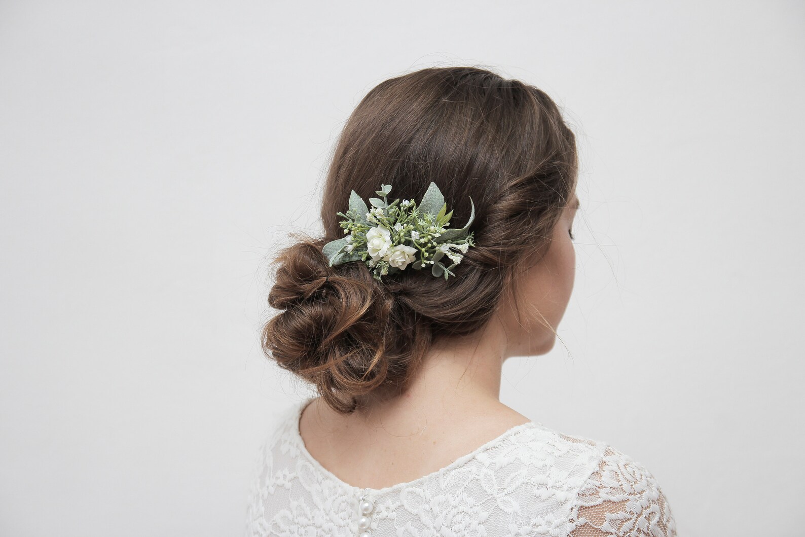 White Flower Comb Greenery Hair Comb Pale Green Comb Rustic - Etsy