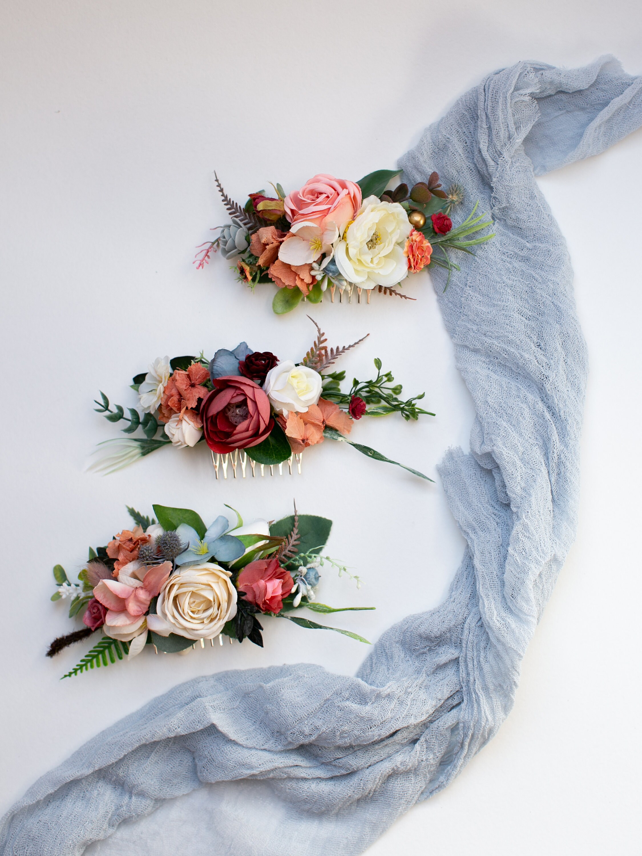 Blush flower comb Ivory flower comb Bridal floral comb Boho | Etsy