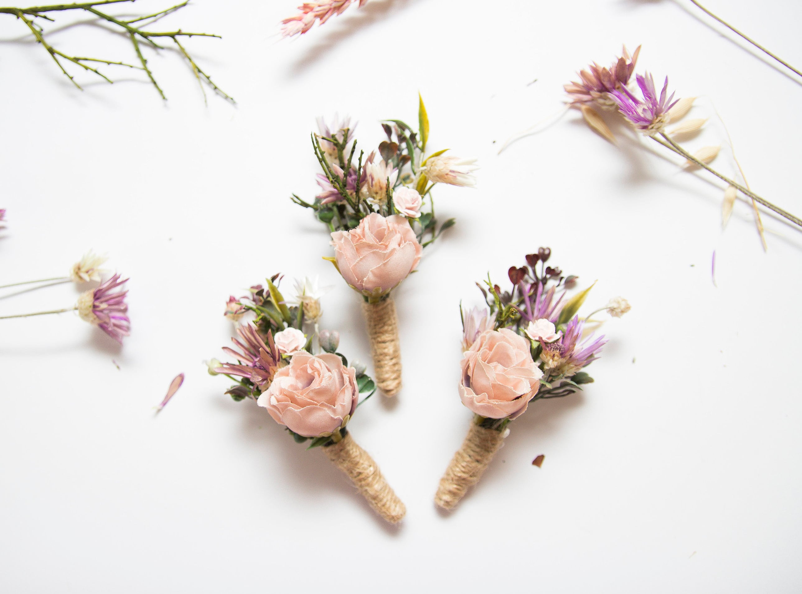 Blush Pink Boutonniere Dried Flower Boutonniere Wedding | Etsy