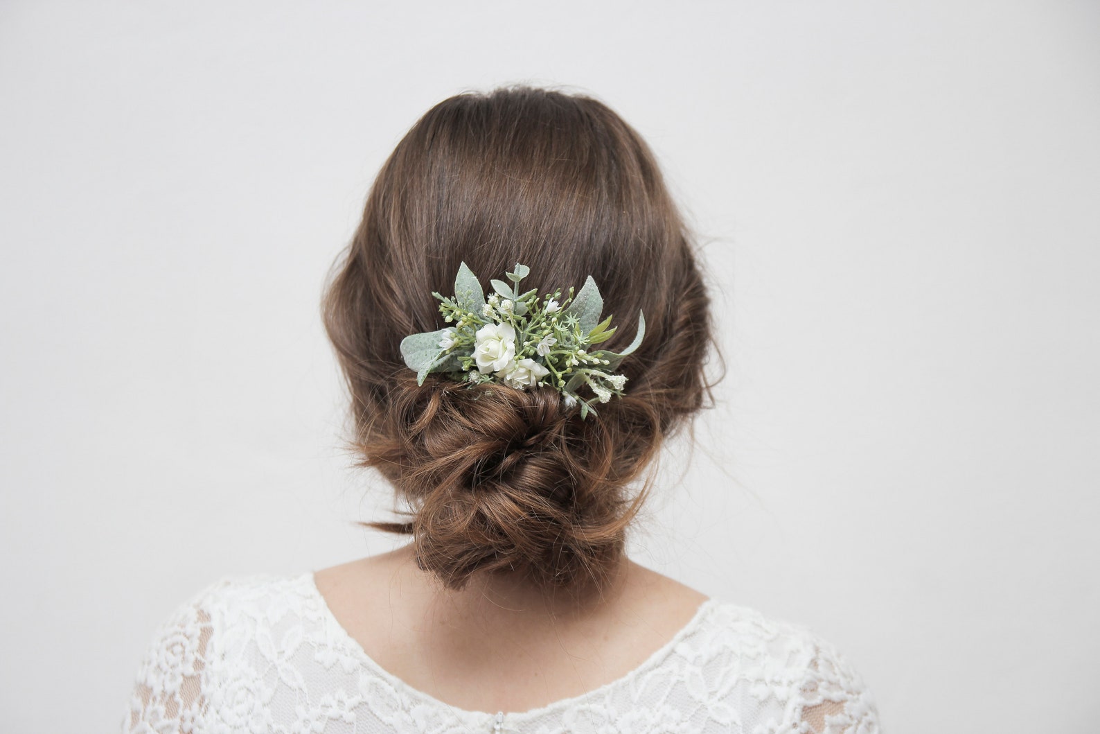 White Flower Comb Greenery Hair Comb Pale Green Comb Rustic - Etsy
