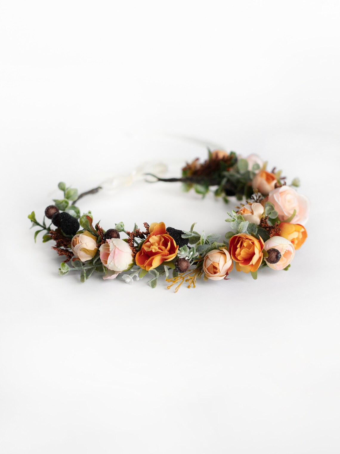 Bridal Flower Crown, Flower Girl Crown, Orange Flower Crown, Floral ...