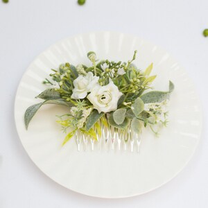 White Flower Comb, Greenery Hair Comb, Pale Green Comb, Rustic Wedding ...