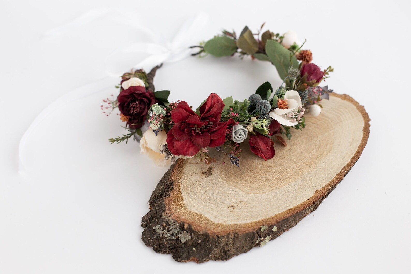 Burgundy Navy Flower Crown, Rustic Flower Crown, Burgundy Floral Crown ...