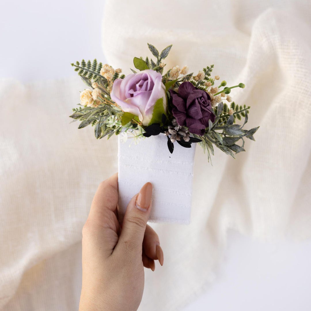 Flower Pocket Buttonhole Square, Purple Boutonniere, Groom Silk Floral ...